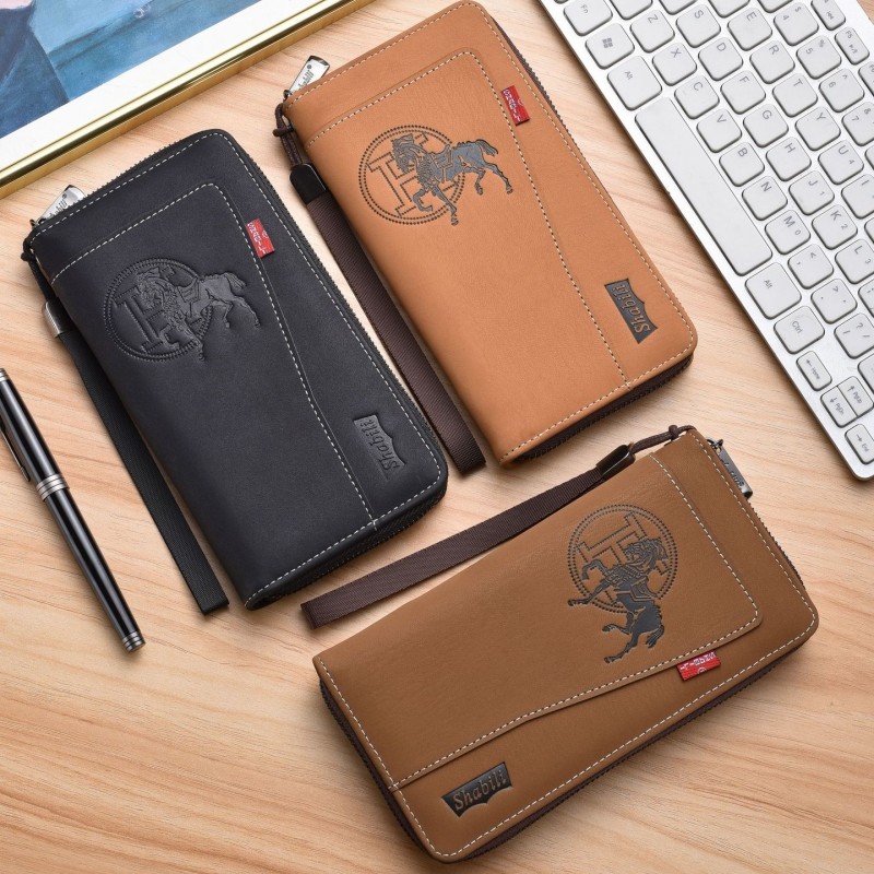 Men's Wallet Advanced Handheld Portable Wrist Zipper PU Leather Large ...