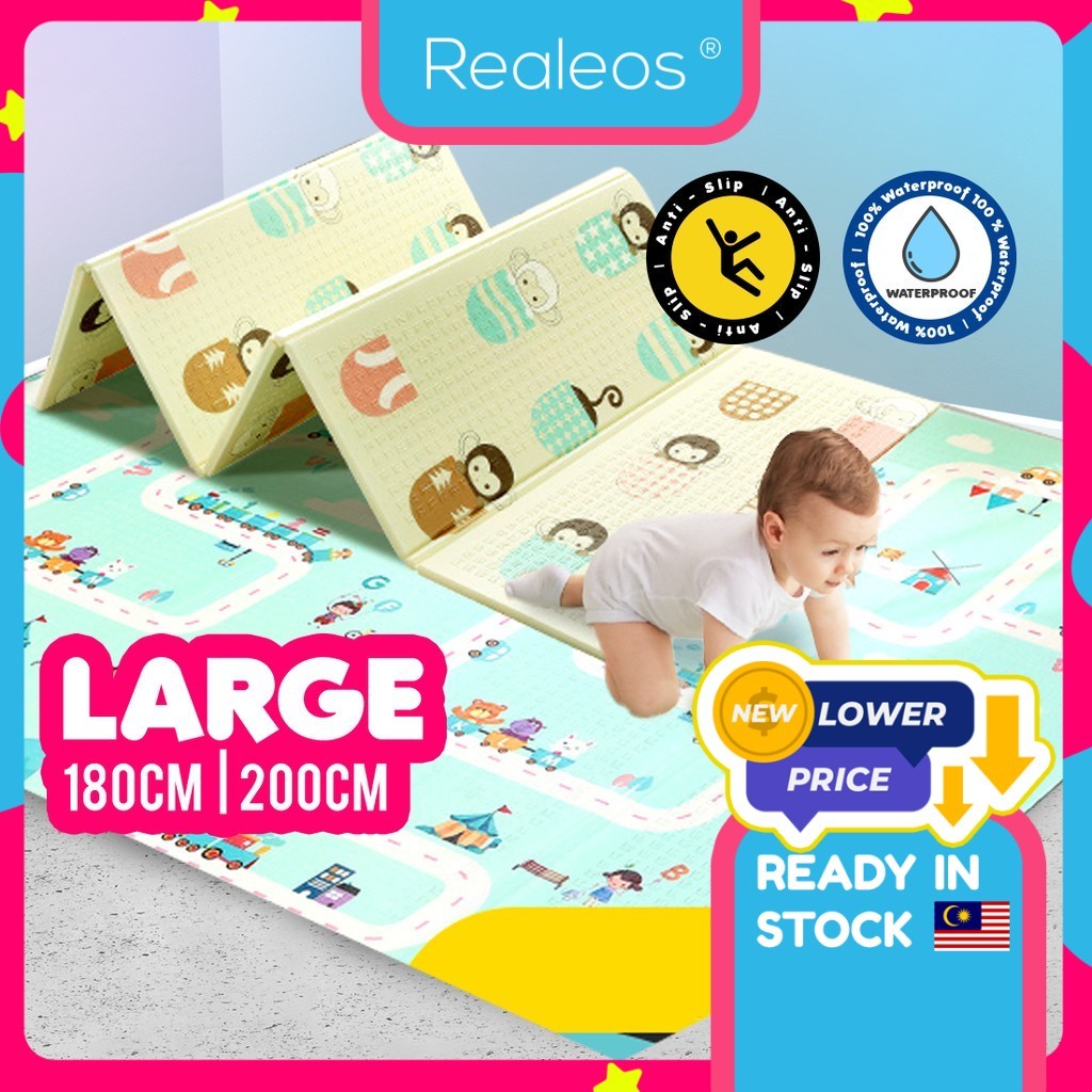 Realeos Baby Mat (180/200 cm) XPE Double Sided Playmat Baby Tikar Kids ...