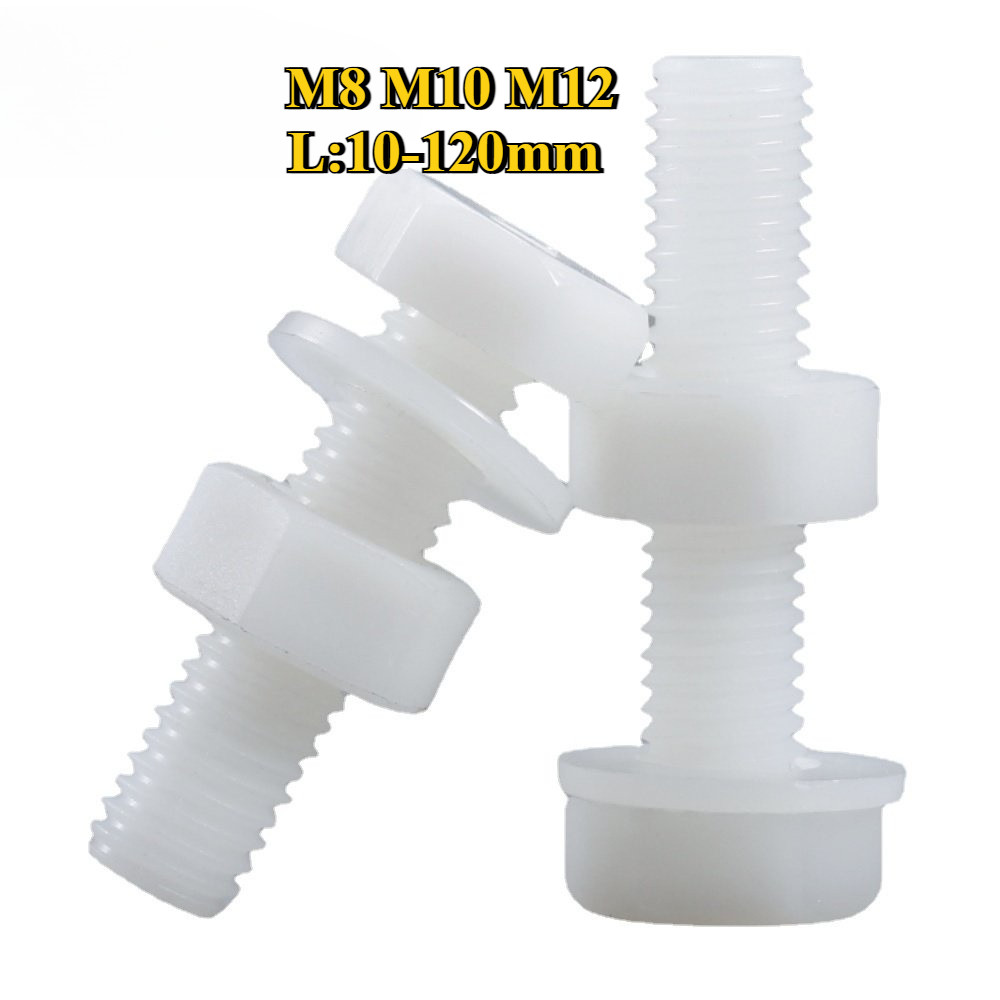 【YHL】M8/M10/M12 White Nylon plastic Hex Bolt DIN933 Full Thread Skru Screw Bolt gasket and Nut ...
