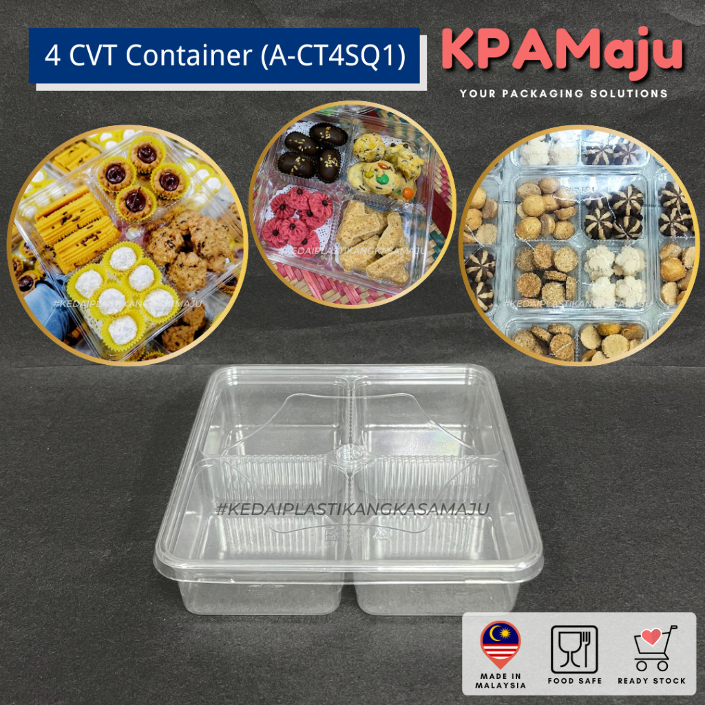 4 Cavity Square Container with Lock (A-CT4SQ1) - Bekas Kuih Raya ...