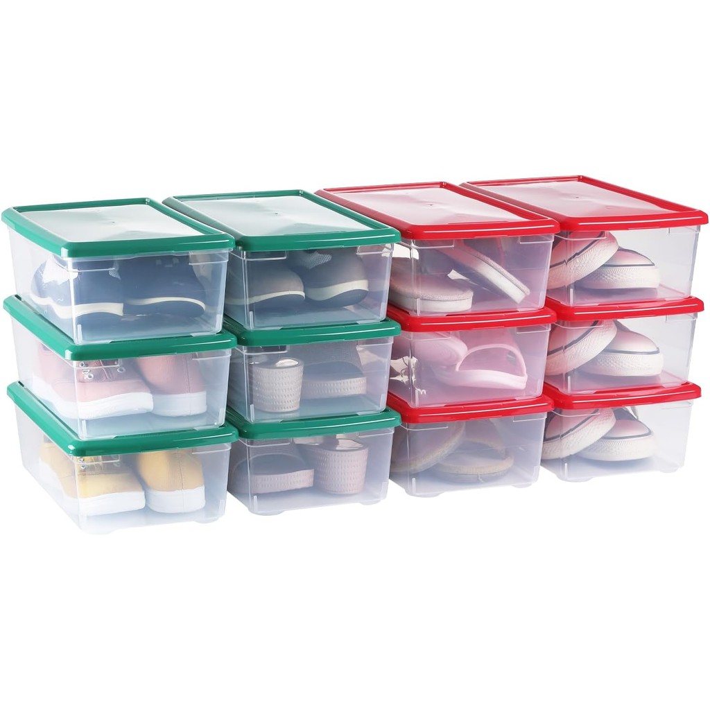 12 Pack 6 Quart Stackable Plastic Storage Shoebox, BPA-Free Nestable ...