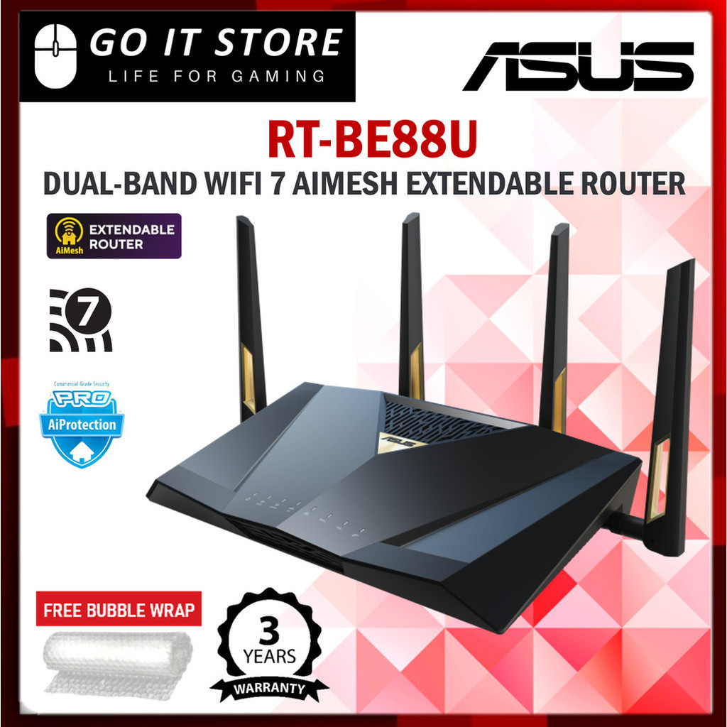 ASUS RT-BE88U BE7200 Dual-band WiFi 7 AiMesh Extendable Gaming Router ...