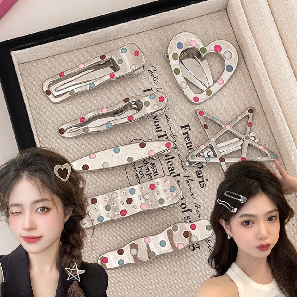Cute Color Dripping Oil Polka Dot Alloy Five-pointed Star Hair Clip ...