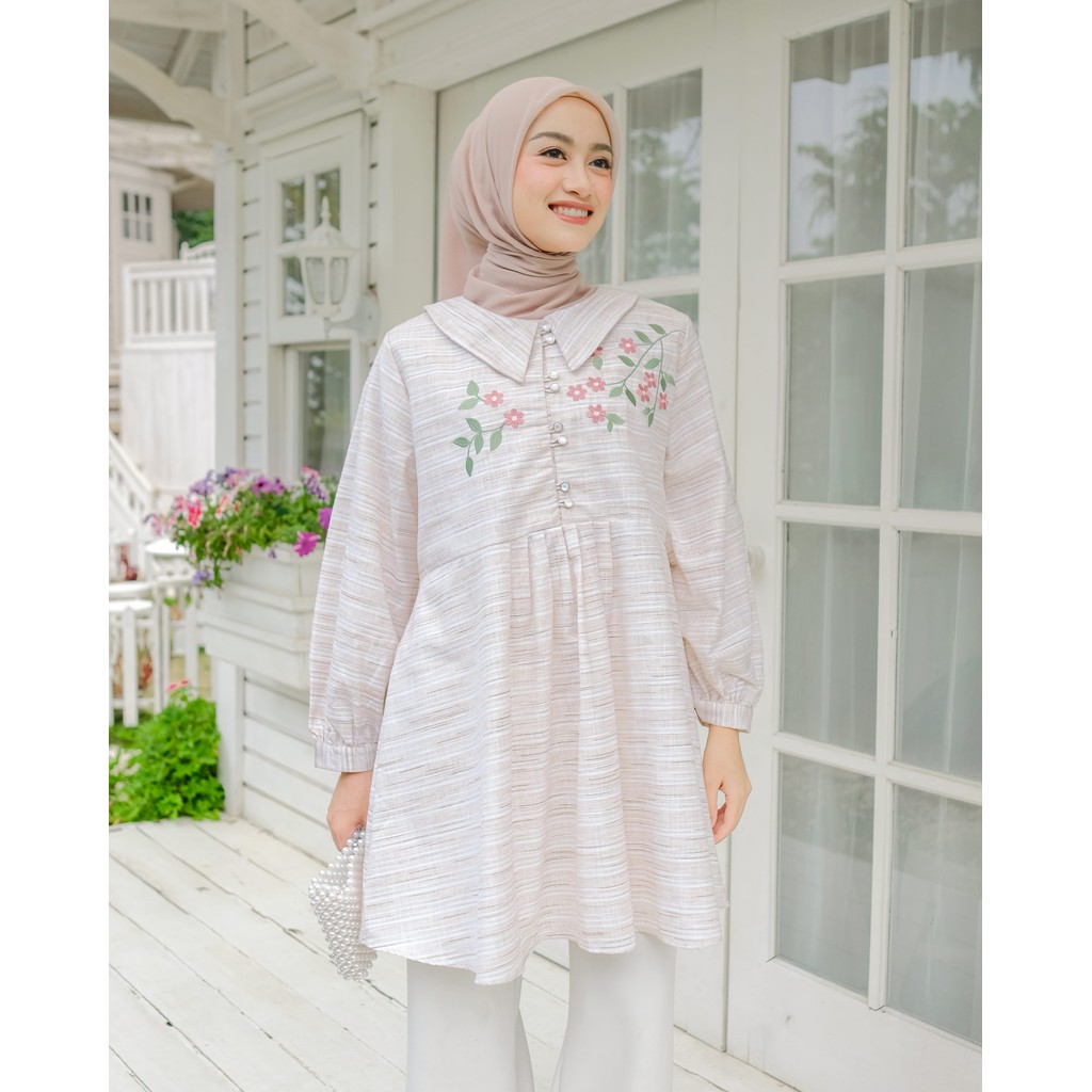 Mayoutfit Adalynn Tunic | Flat Collar Stripe Tunic Embroidered Floral ...