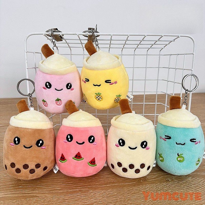 Soft Plush Bubble Tea Cup Keychain Kawaii Fruit Milk Tea Stuffed Doll ...