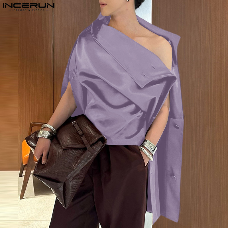 INCERUN Men Korean Casual Deconstructed Off Shoulder Short Sleeve ...