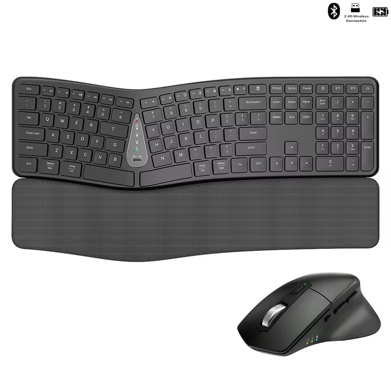 Ergonomic Wireless Silent Split Keyboard Mouse Combo With Wrist Rest BT ...