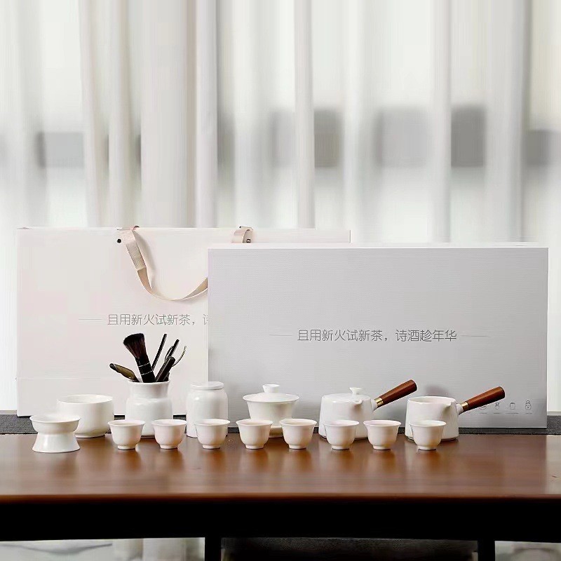 Set teh porselin putih Kung Fu set mangkuk penutup kegunaan pejabat dan ...