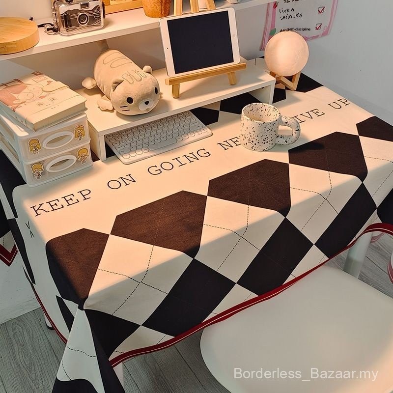 [Produk baru] kain meja gaya buku asrama pelajar grid merah bersih ...