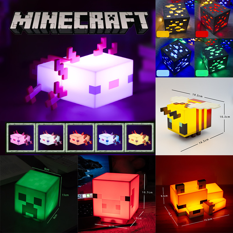 LED Minecraft Lamp Torch Color Changing Water Bottle Ore Block Axolotl ...