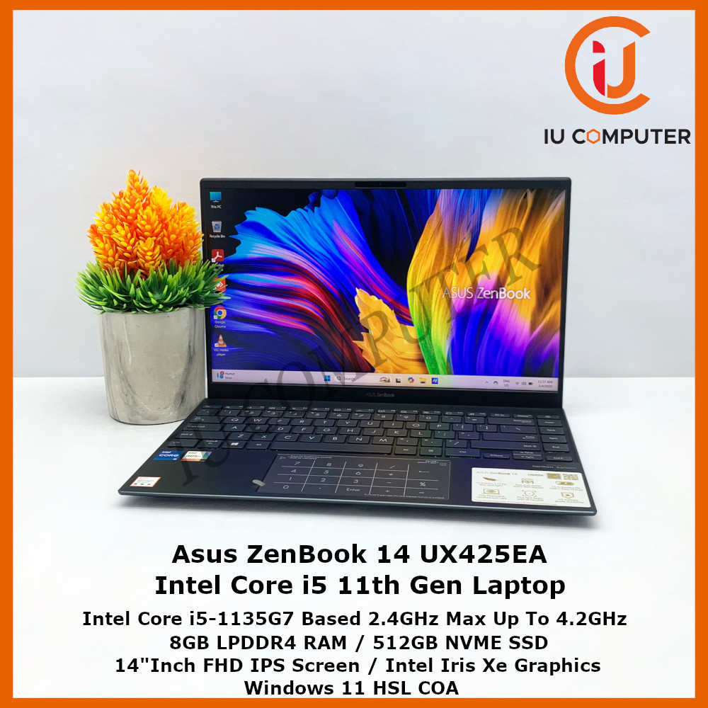 ASUS ZENBOOK 14 UX425EA INTEL CORE I5-1135G7 8GB LPDDR4 RAM 512GB NVME ...