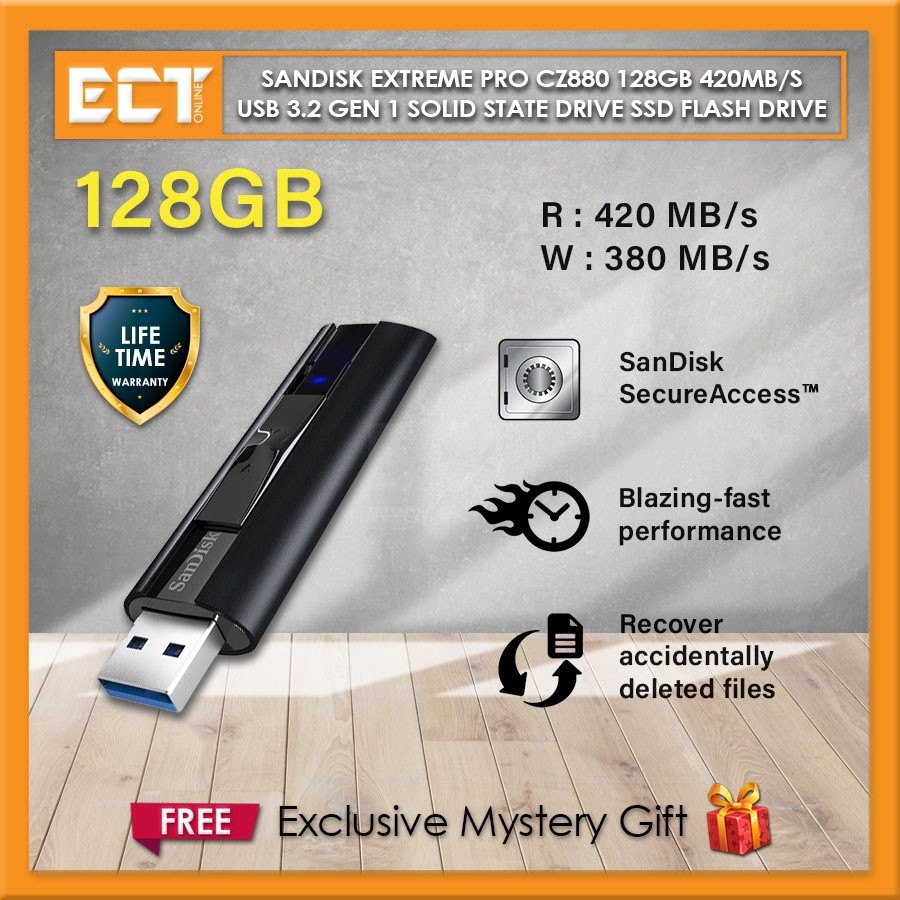 Sandisk Extreme Pro CZ880 128GB 256GB 420MB/s USB 3.2 Gen 1 Solid State Drive SSD Pendrive Thumb ...
