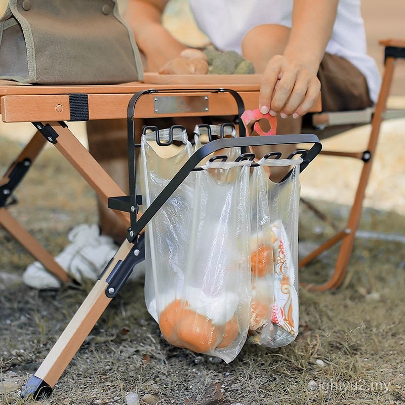 Outdoor Trash Rack Camping Trash Bag Rack Foldable Trash Can Roll Table ...