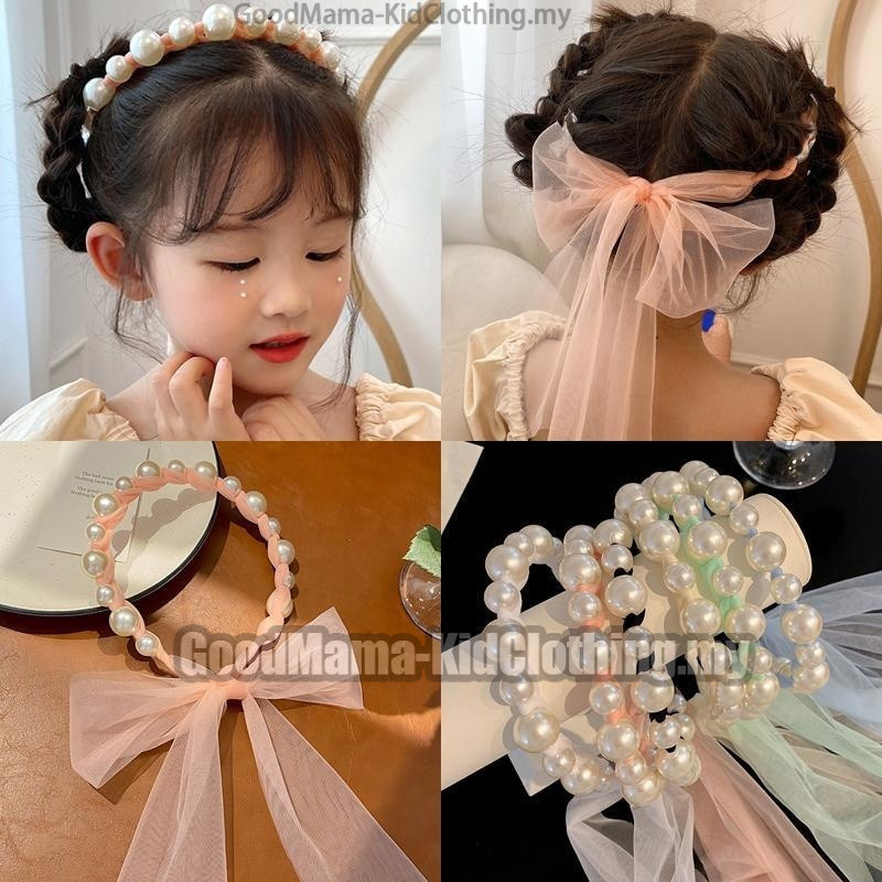 Girl's Hair Accessories Children's Long Streamer Pearl Braided Hair ...