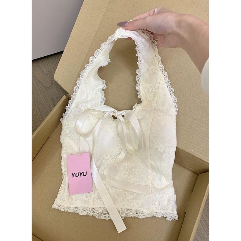 Halter Design Design Design Lace-Feel Hanging Lace Bow Camisole 2025 ...