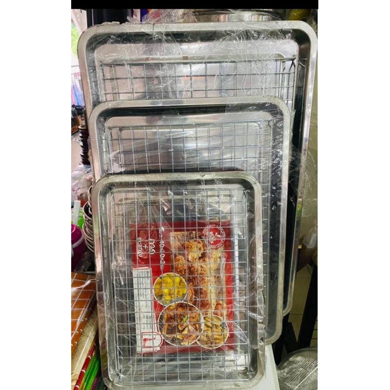 Rectangle Stainless Steel Tray with Cooling Rack Draining Rack Tray ...