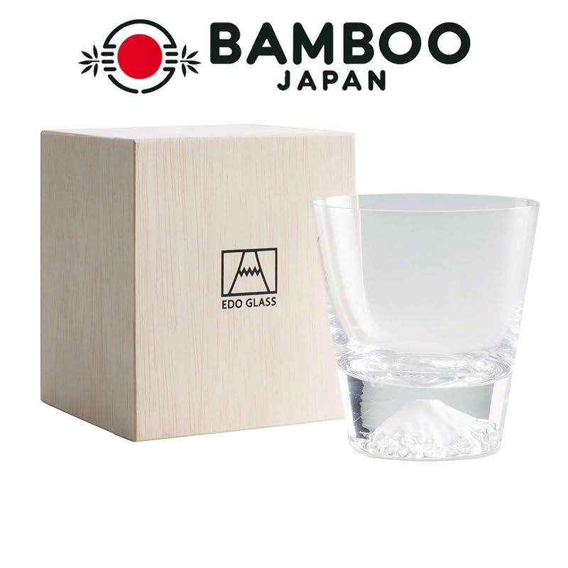 Tanajima Glass Edo Glass Fuji Mountain Rock Glass Wooden Box (Clear, no ...