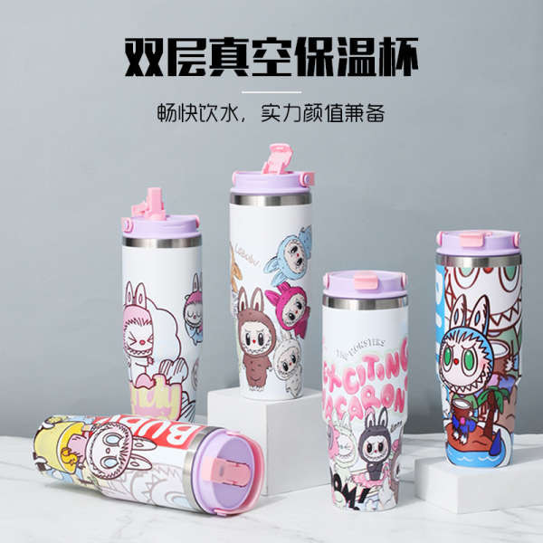 botol air budak botol air tahan sejuk botol air Piala Pengebom Ais Labubu dengan Cawan Termos ...