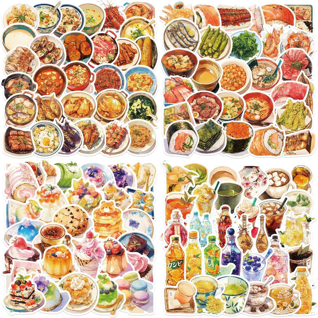 30 pcs Delicious Foods, Dessert & Drinks Waterproof PVC Stickers (4 ...