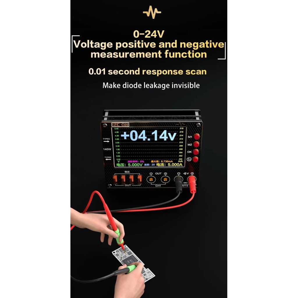 I2C C09 Waveform Ammeter 0-40V Input Dual Channel Voltage Current ...