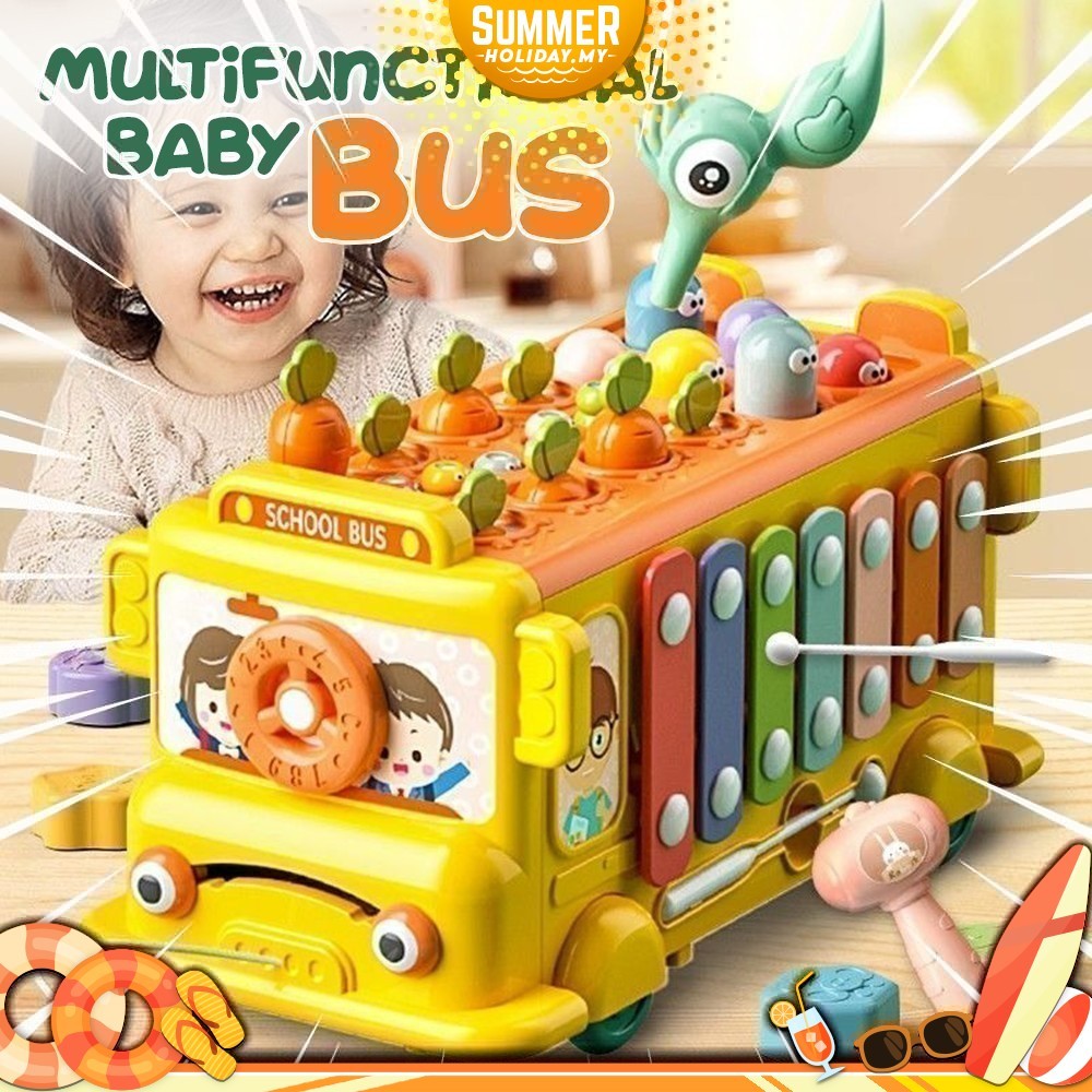 Multifunctional Puzzle School Bus Storage Box Early Learning Musical ...