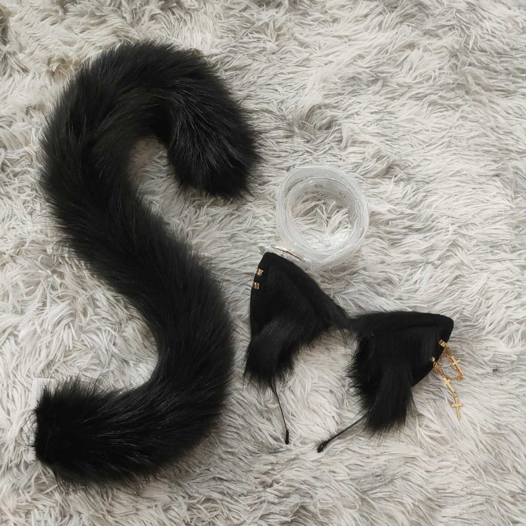 Cat Ears Cosplay Tail Set-Black Cat Ears Fox Tail Cat Tail cosplay ...