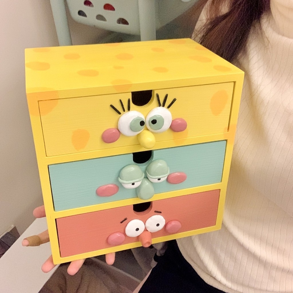 Cute SpongeBob SquarePants Desktop Drawer Storage Cabinet Storage Box ...