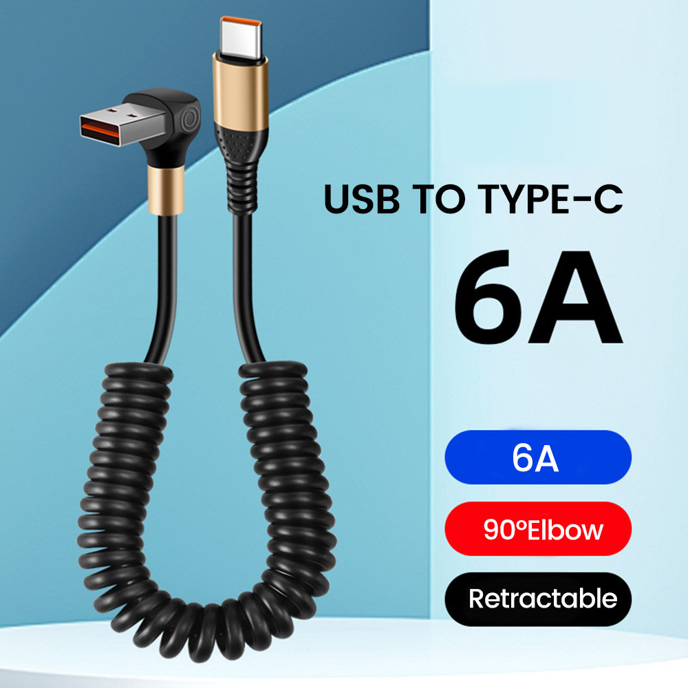 Twitch 90 Degree Elbow Type C Spring Cable 6A Fast Charging Type C to Type C Cable For Mobile ...