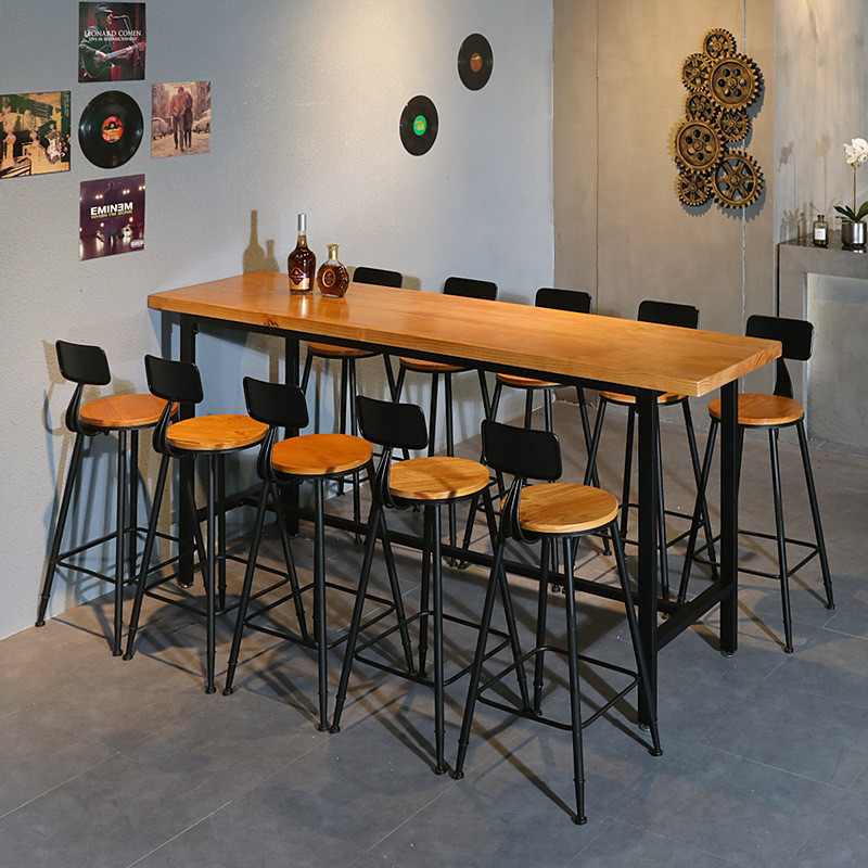 Meja makan kaunter bar besi tempa kayu padu, kedai teh susu, meja dan ...