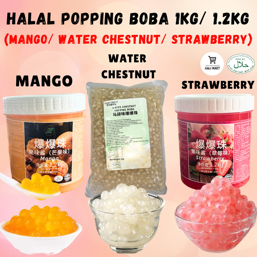 HALAL POPPING BOBA 1KG/ 1.2KG WATER CHESTNUT/ STRAWBERRY/ MANGO ...