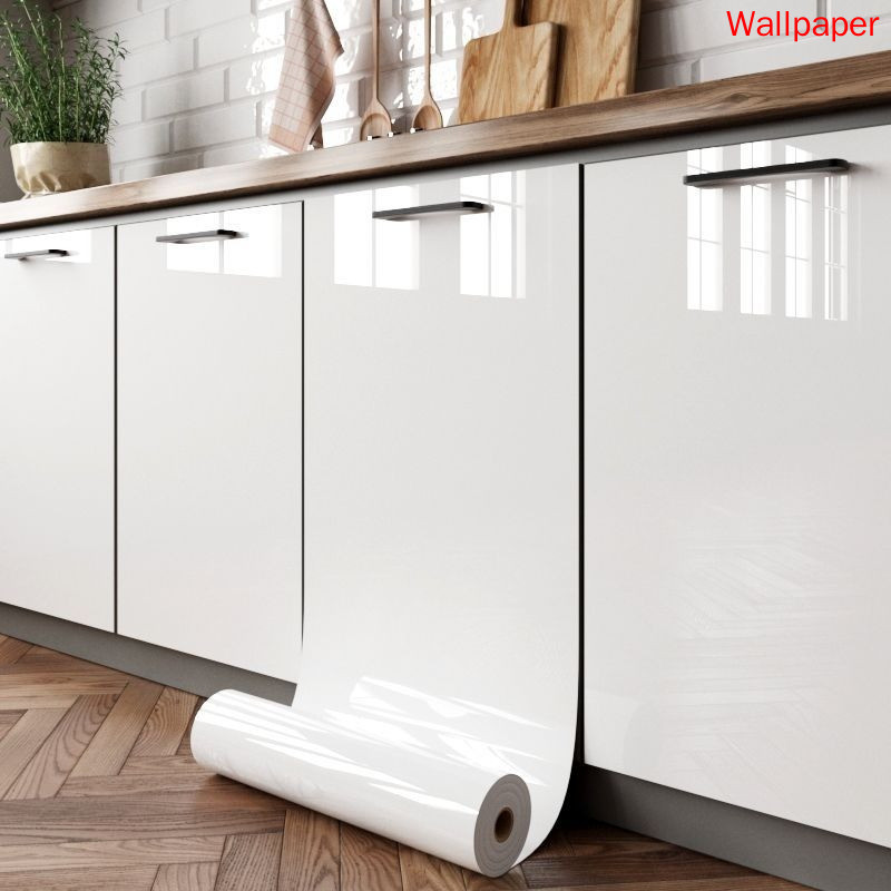Pure White Glossy Kitchen Cabinets Self-adhesive Stickers Desktop ...
