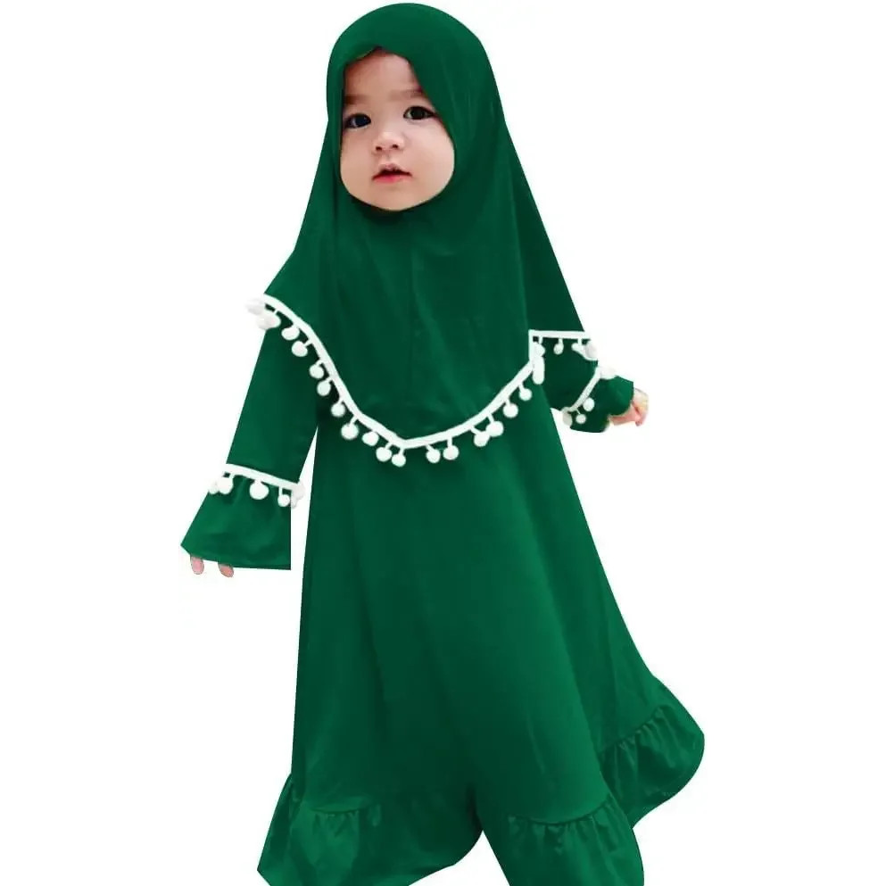 Muslim Kids Abaya Clothes Suits Children Baby Prayer Robe Size 80-130 ...