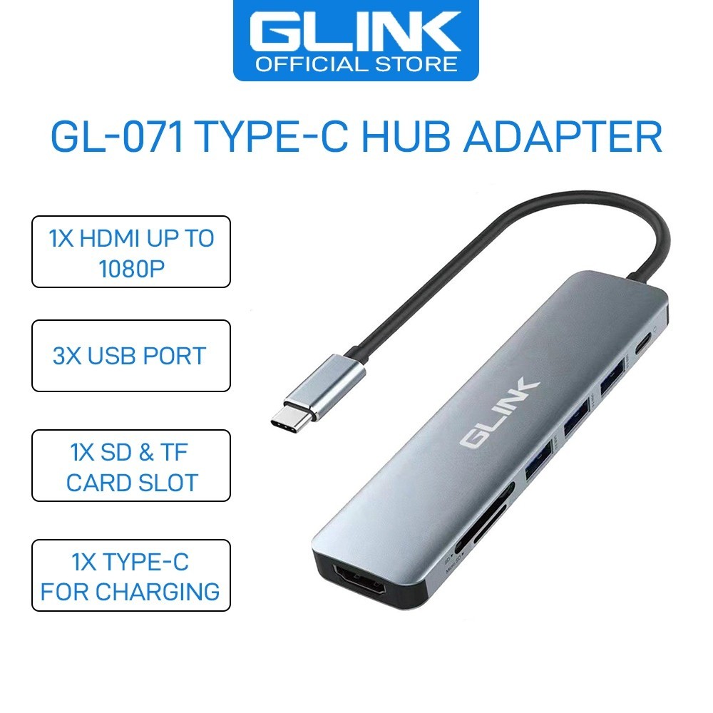 Glink USB Hub Adapter GL-071 with Type-C Connection, Multi Port ...