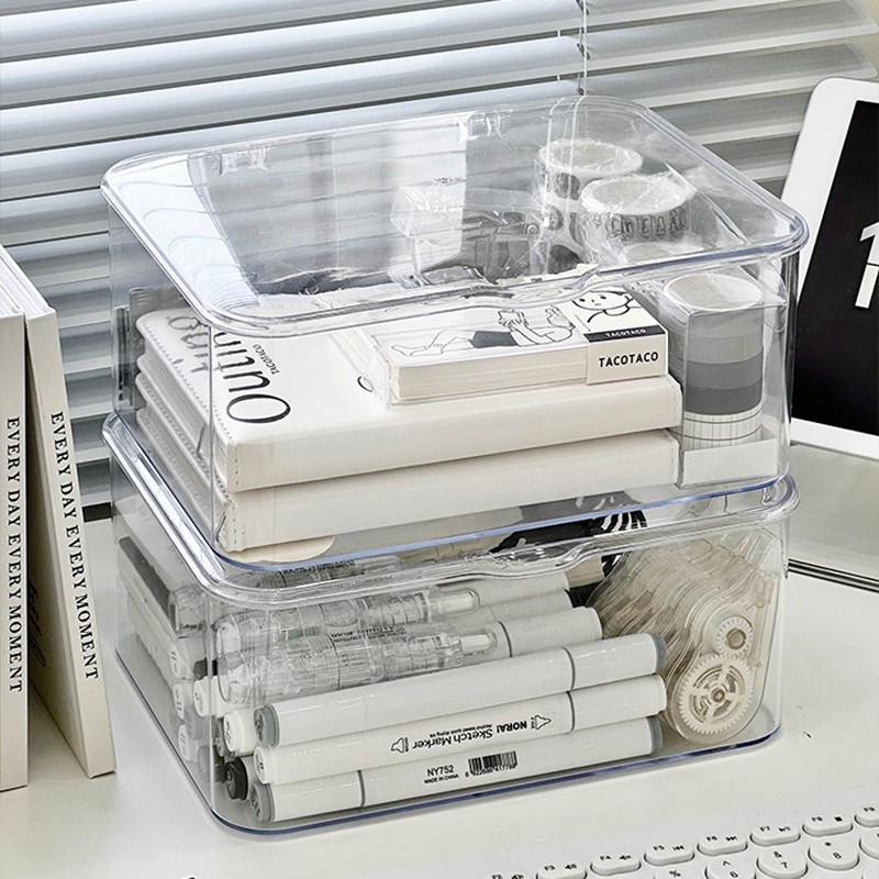 Transparent Desk Organizer Dustproof with Lid Cosmetics Organizer ...