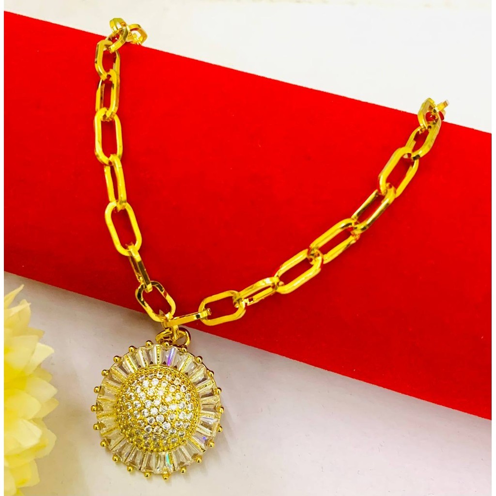 GB EMAS RANTAI LEHER PAPER CLIP LOKET MATAHARI PANJANG 70CM VIRAL/NEW ...