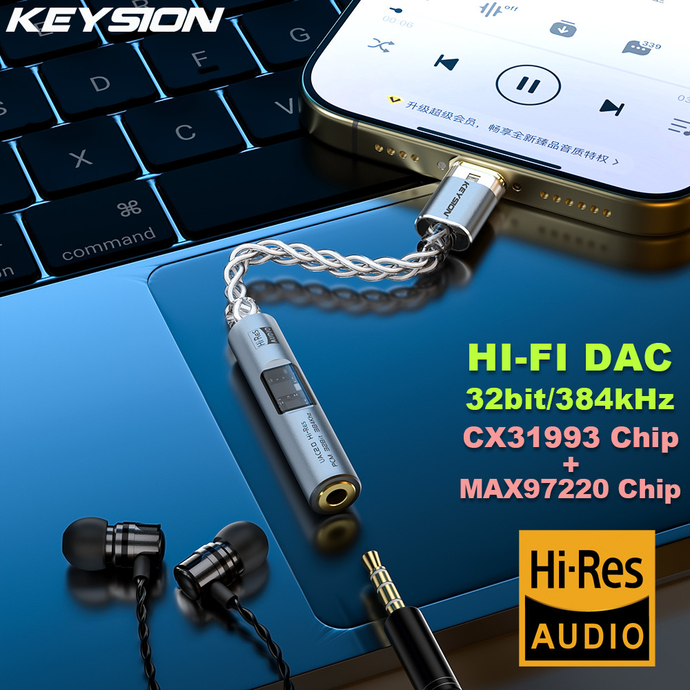 KEYSION Digital Audio Amplifier CX31993 MAX97220 Dual Chip Type-c to 3.5mm Portable AMP HiFi ...