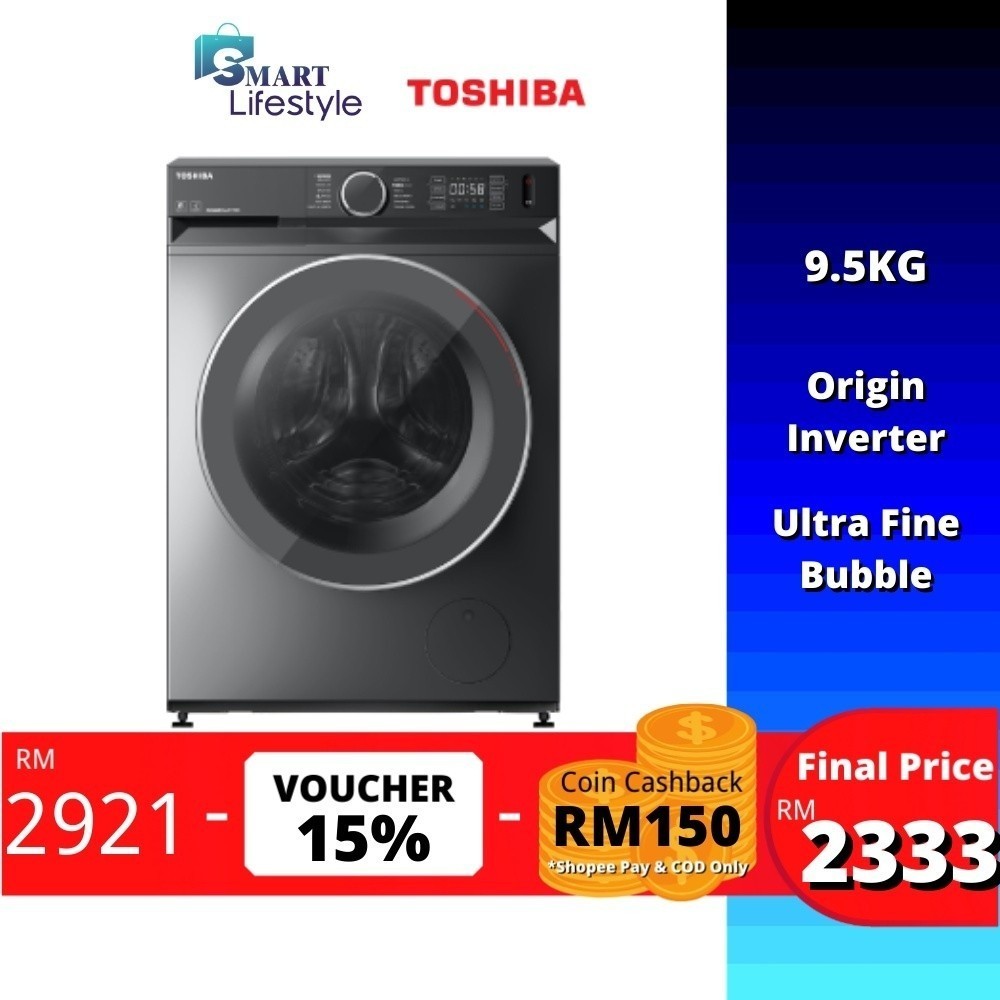 SALE DISCAUNT Toshiba 9.5KG Front Load Washing Machine with Ultra Fine Bubble & Steam Mesin ...