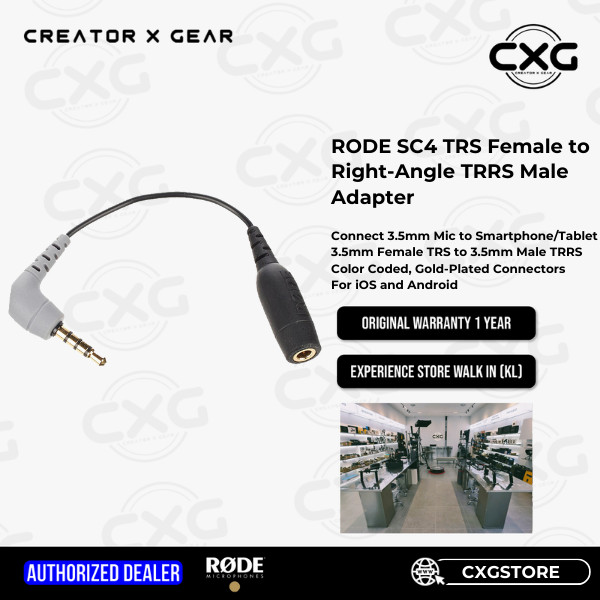 Rode SC4 3.5mm TRS Female to 3.5mm Right-Angle TRRS Male Adapter Cable for Smartphones | Shopee ...