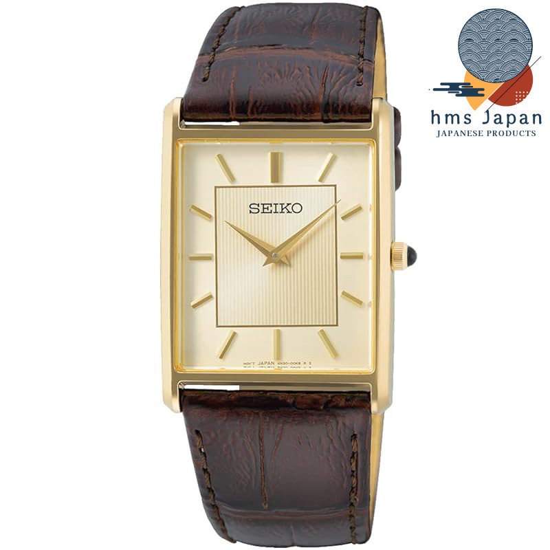 SEIKO Men's Watch Square Design Quartz SWR064 Champagne Gold Dial × Brown Leather Band | Shopee ...