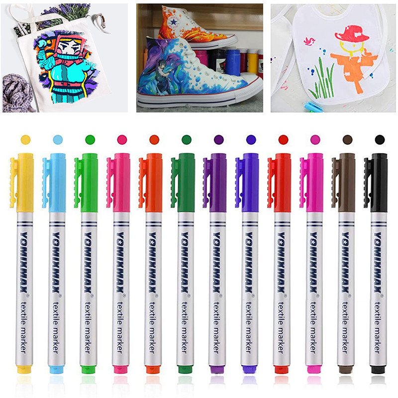 Fabric Paint Marker Pen 12Colors/Set for Clothes Shoes DIY Crafts ...