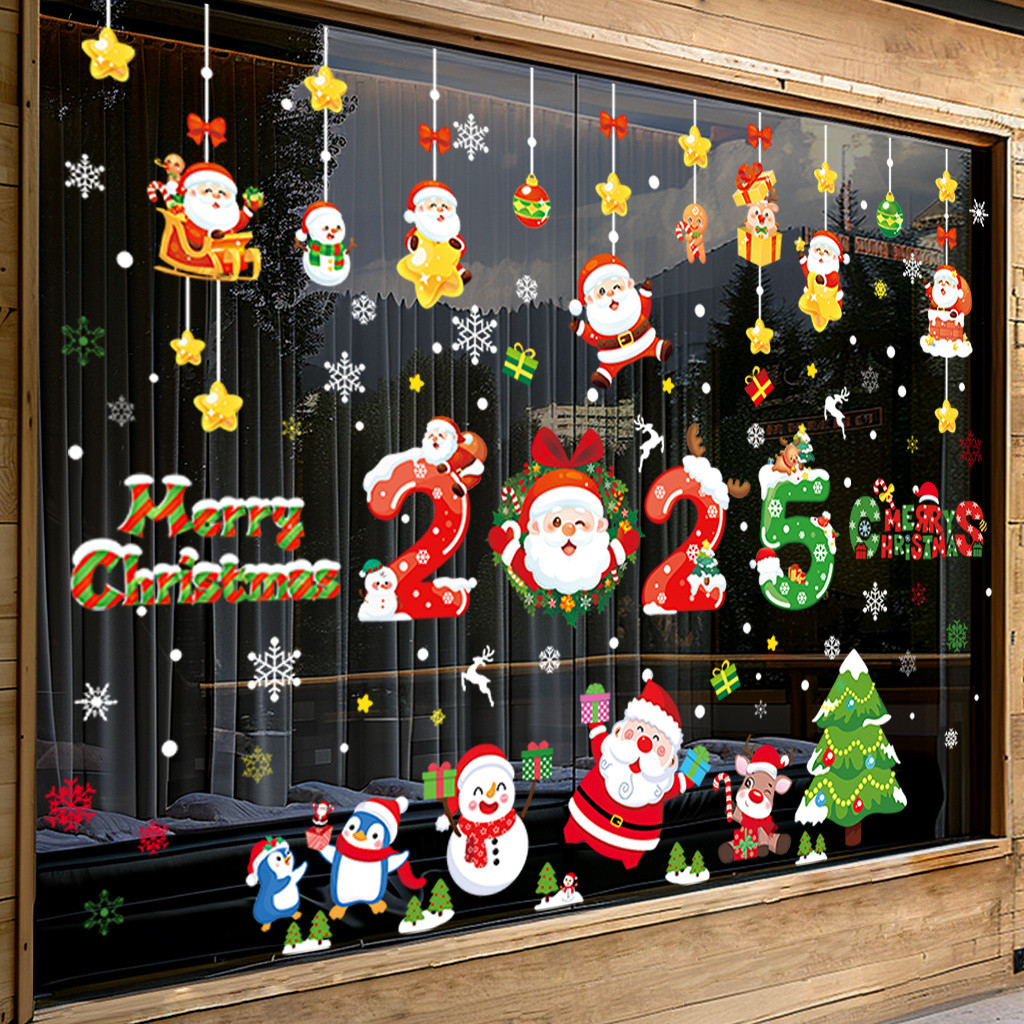 2025 Christmas Decorations Storefront Window Glass Door Stickers Scene ...