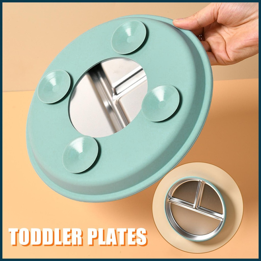Stainless Steel Baby Plates with Suction Three Compartments Stainless ...