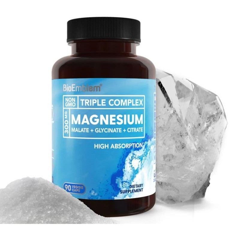【BioEmblem】Triple Magnesium Complex, 300mg of Magnesium Glycinate, Malate, & Citrate for Sleep ...