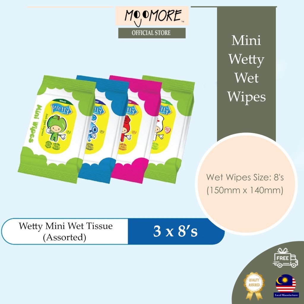 Wetty Mini Wipes 8's Wet Wipes Fragrance Free Wet Tissue Tisu Basah ...