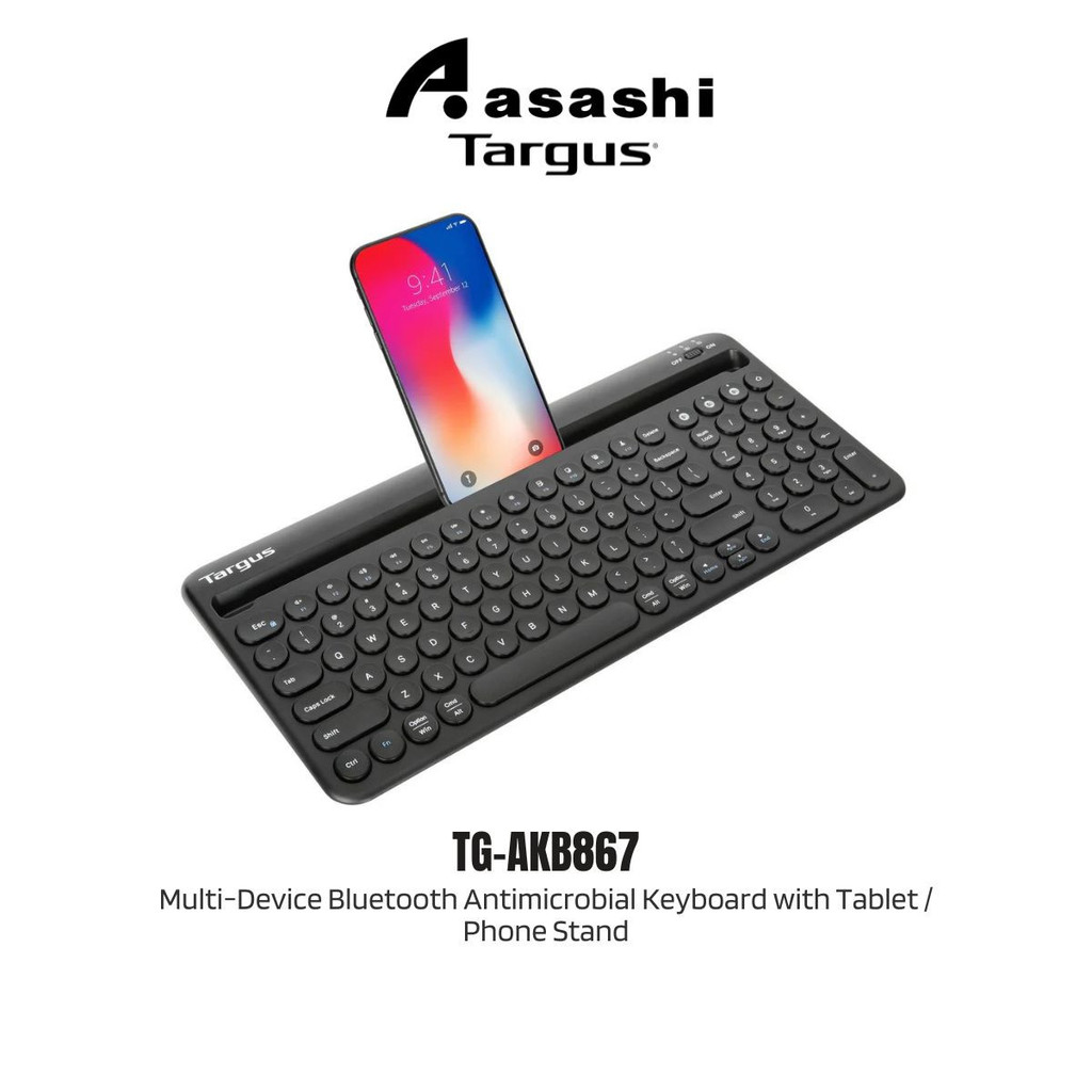 Targus TG-AKB867-BK Multi-Device Bluetooth Antimicrobial Keyboard with ...