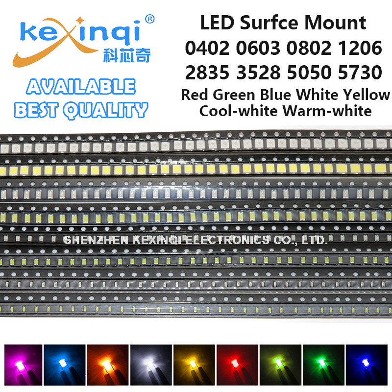 (100pcs) LED 0402 0603 0802 1206 2835 3528 5050 5730 SMD Light Emitting ...
