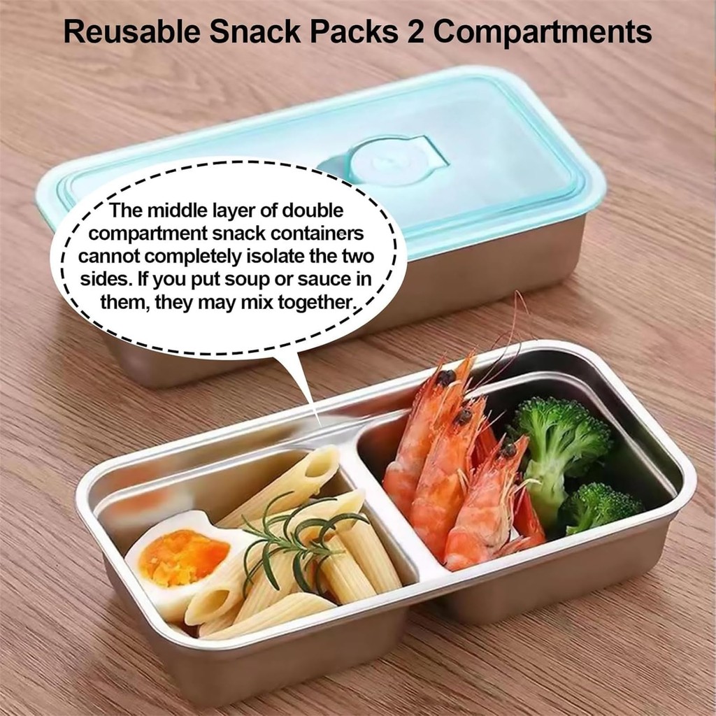 Leakproof Double Snack Box Stainless Steel Snack Containers With Lids ...