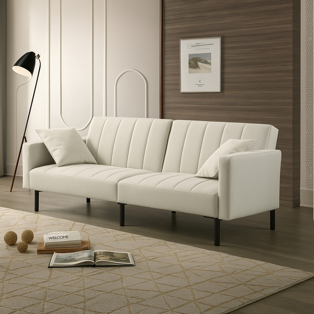 Furniture Direct DOLLA 3 Seater Easy Clean Fabric Sofa Bed-Cream ...