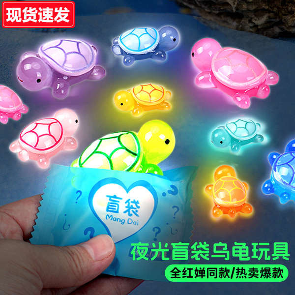 The glow-in-the-dark little turtle touches the blind bag, the toy ...