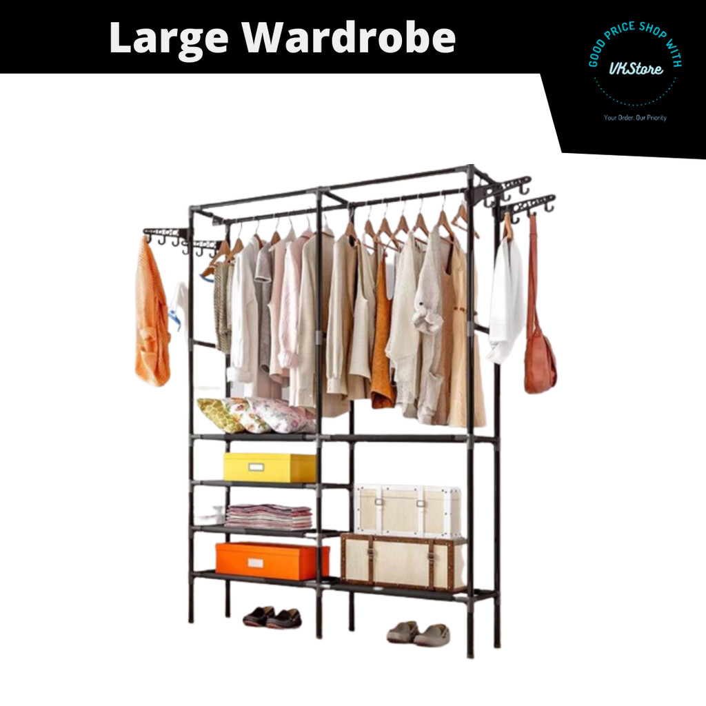 Large Wardrobe Rak Almari Besi Besar Pelbagai Guna Penyidai Baju Rak ...